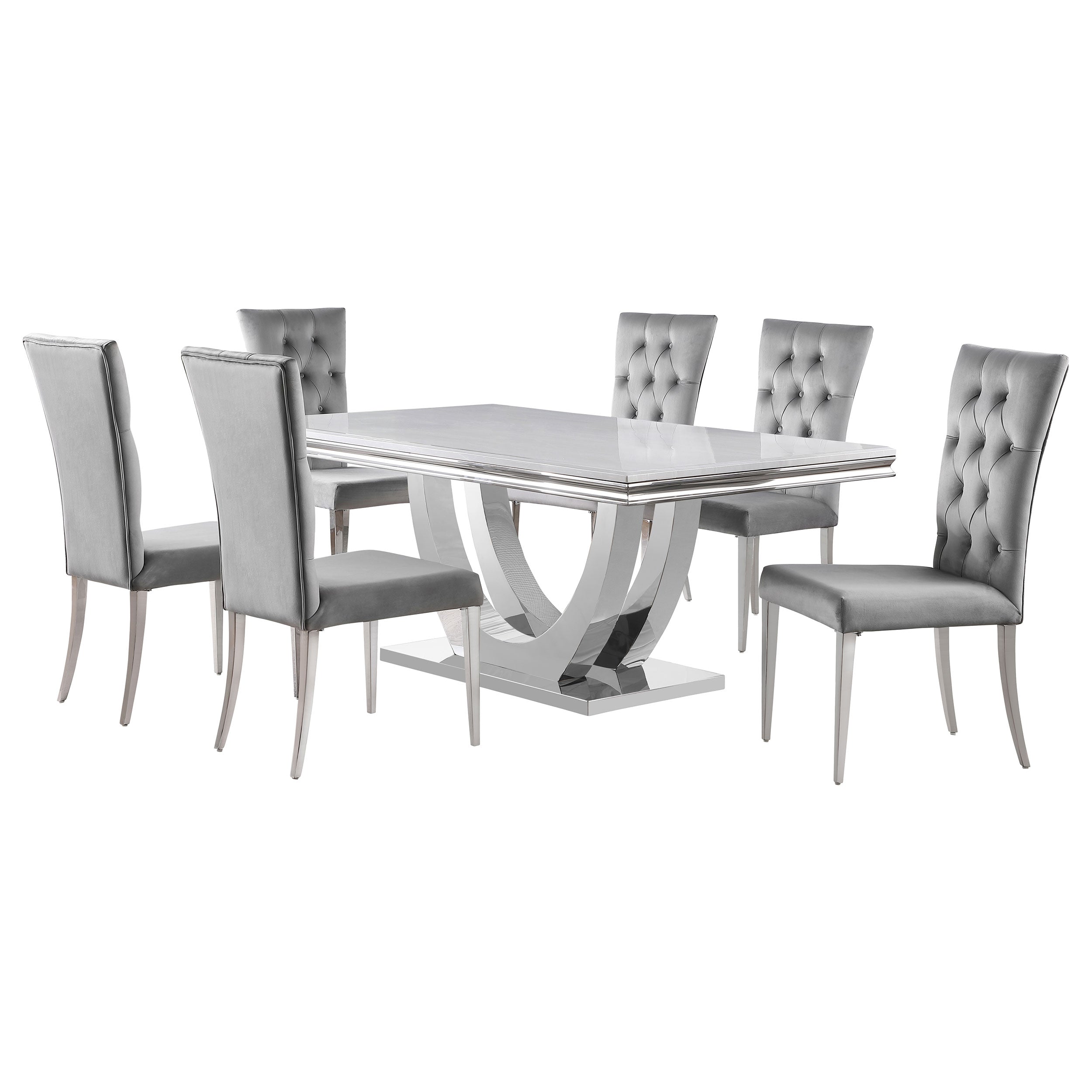Carmelia 7-piece Rectangular Dining Table Set Grey and ChromeGrey – casabycoco