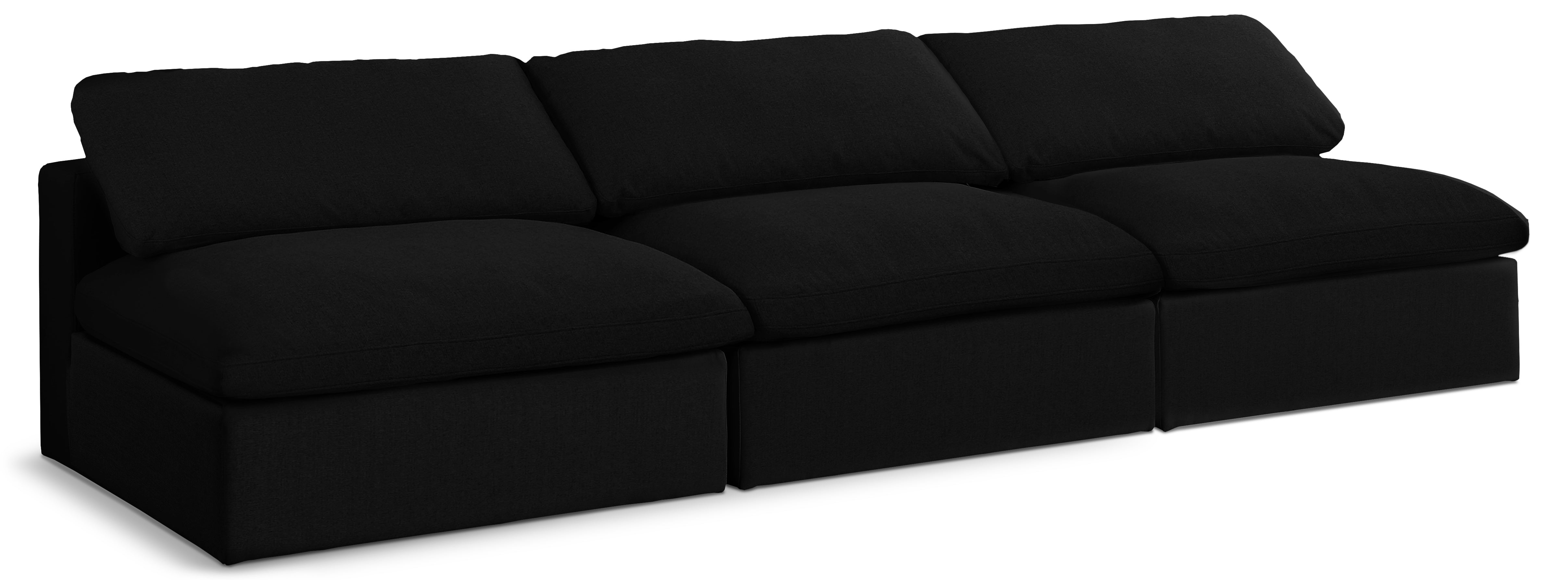 Damian Black Linen Textured Fabric Deluxe Comfort Modular Armless Sofa ...