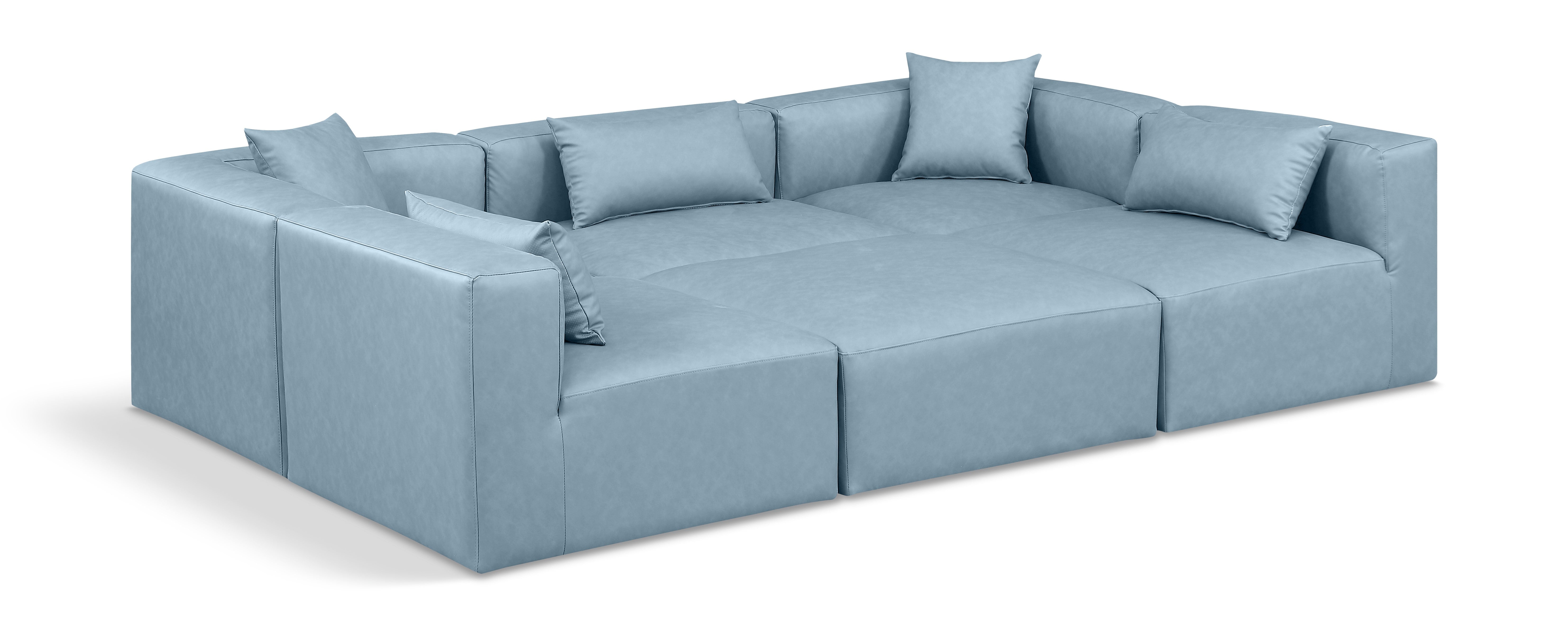 Crescent Light Blue Faux Leather Modular Sectional Sec6C – casabycoco