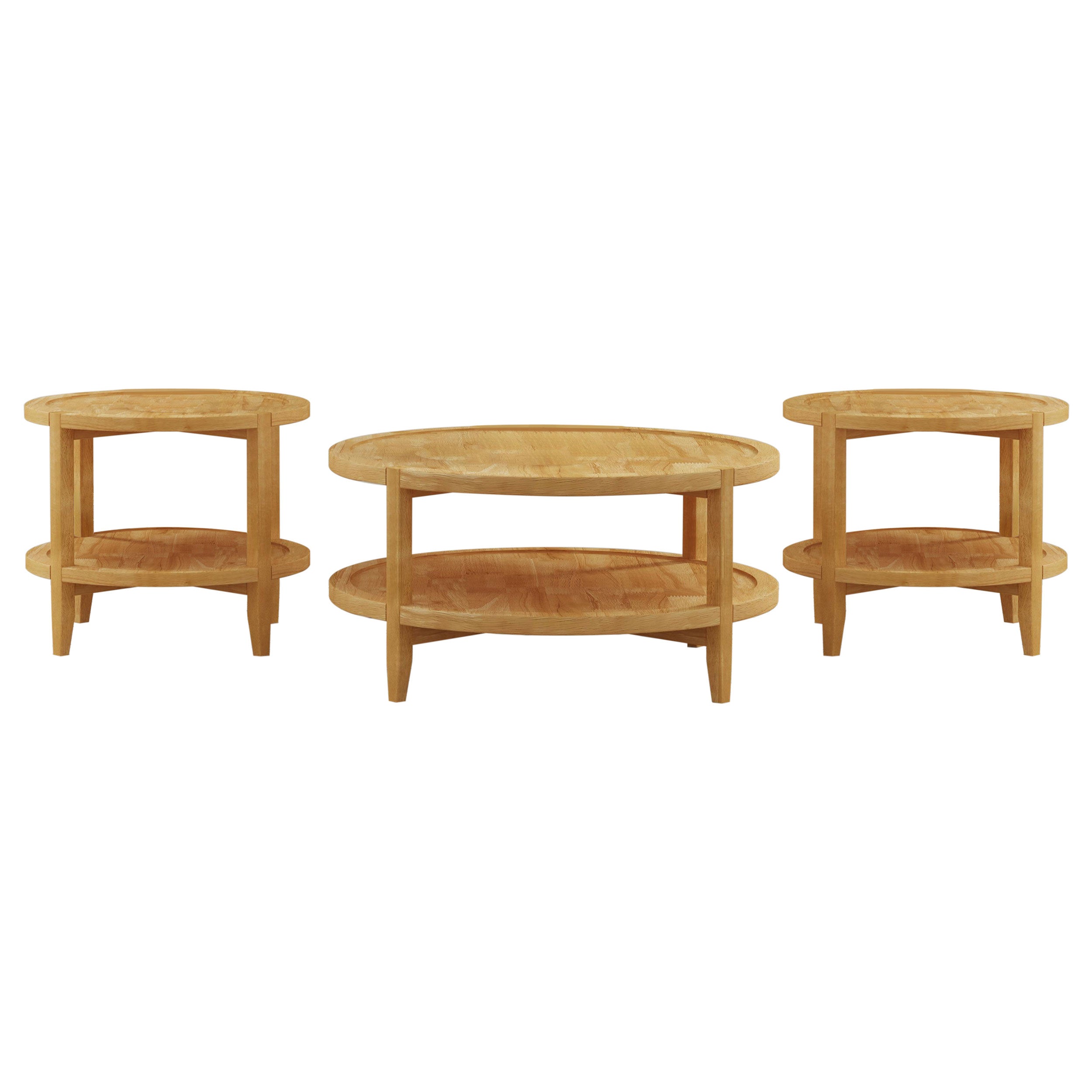 Trini 3-piece Round Coffee and End Table Set Maple – casabycoco