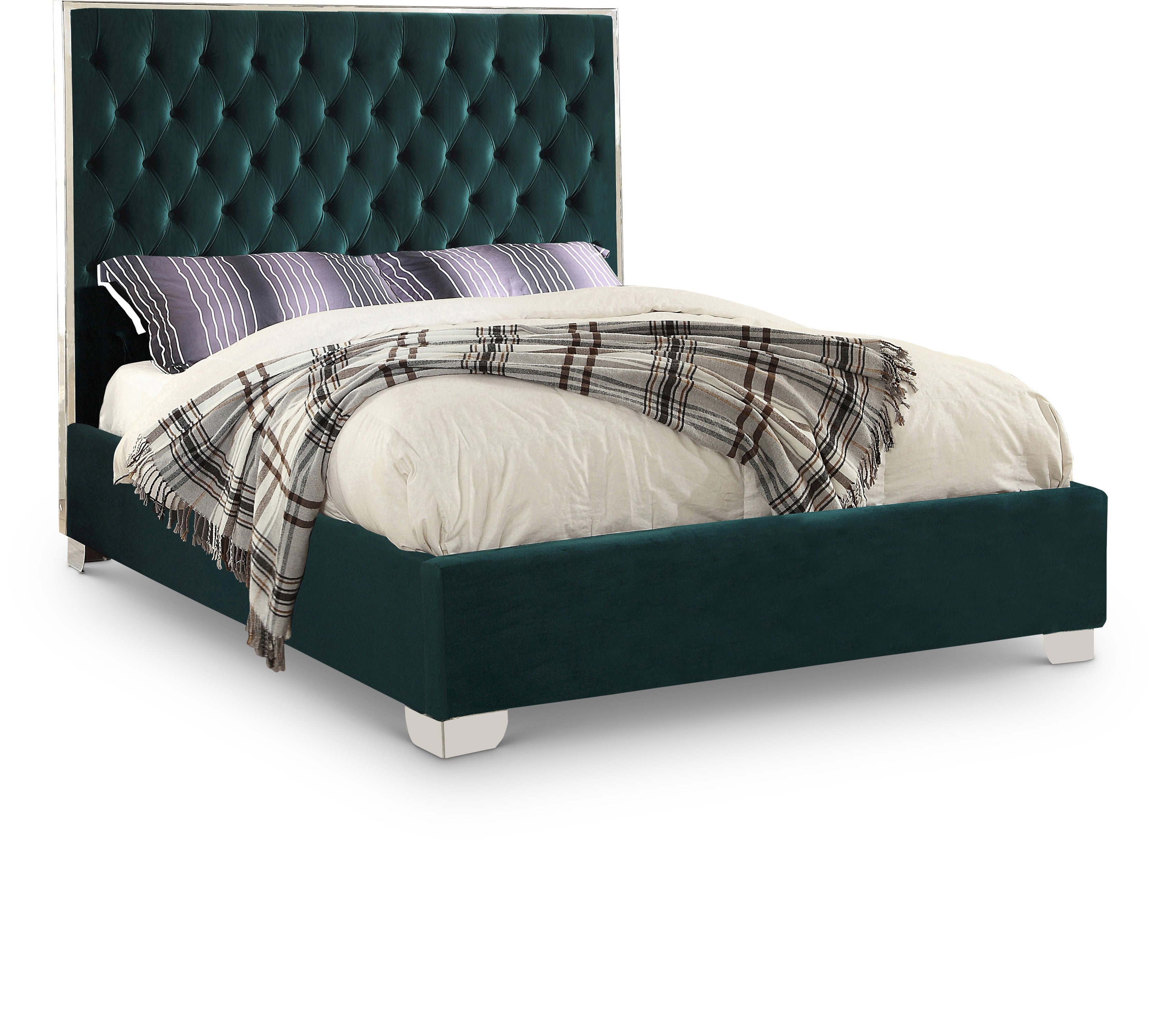Yasmine Green Velvet Queen Bed Q – casabycoco