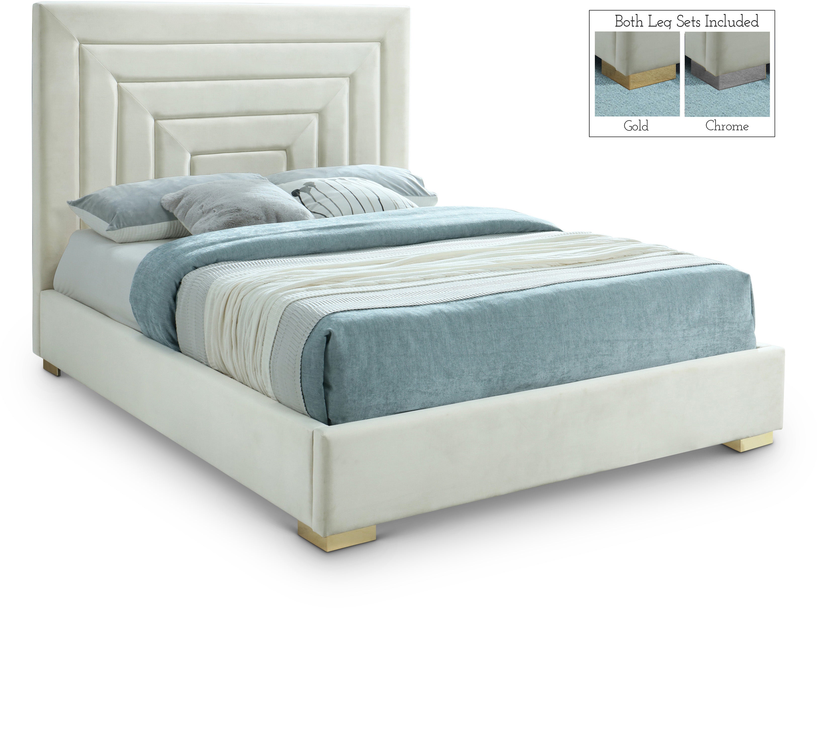 Isla Cream Velvet Queen Bed Q – casabycoco