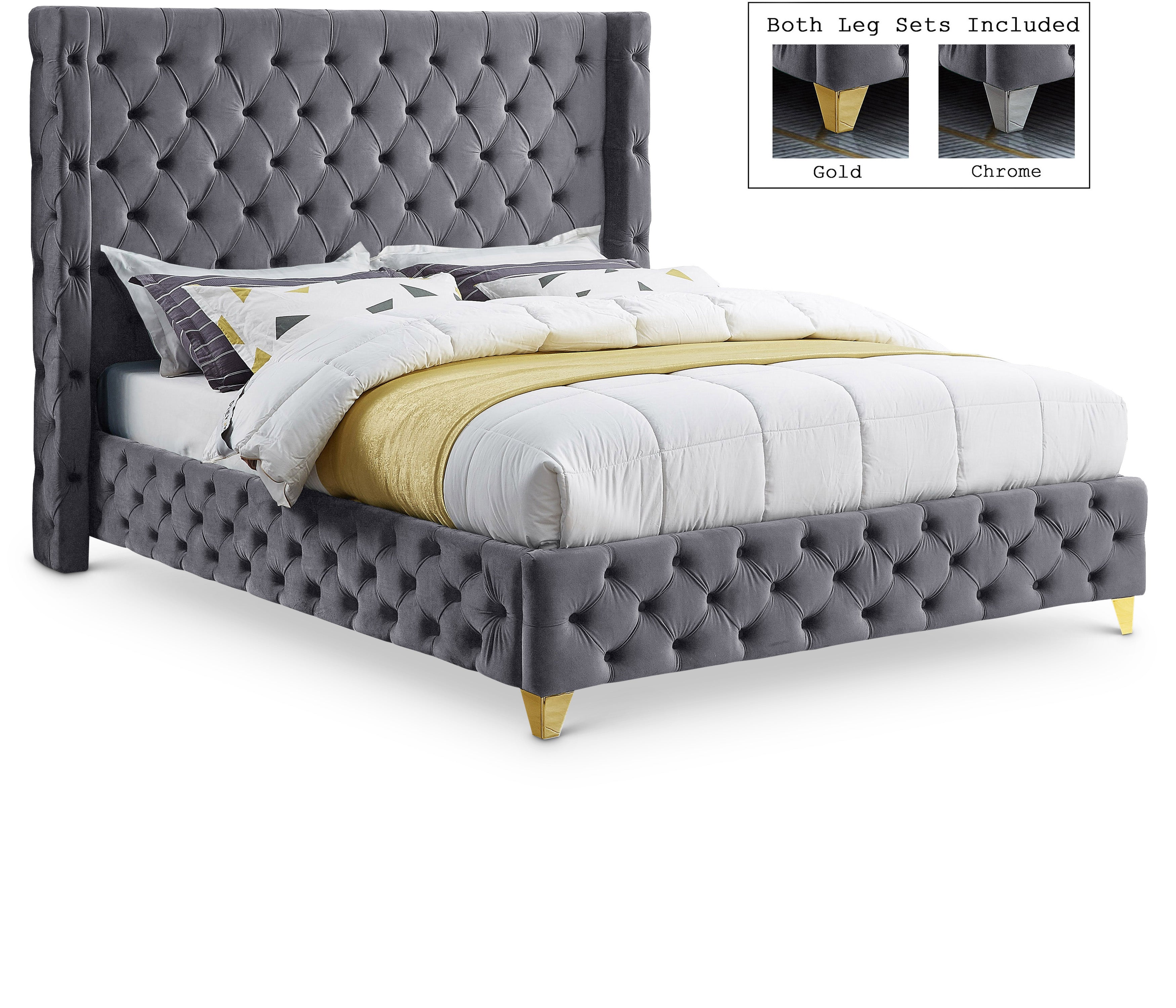 Peyton Grey Velvet Queen Bed Q – casabycoco